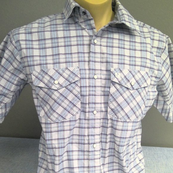Noble U | Shirts | Noble Outfitters Western Shirt Pearl Snap Short Sleeve Blue Check Mens Large ...